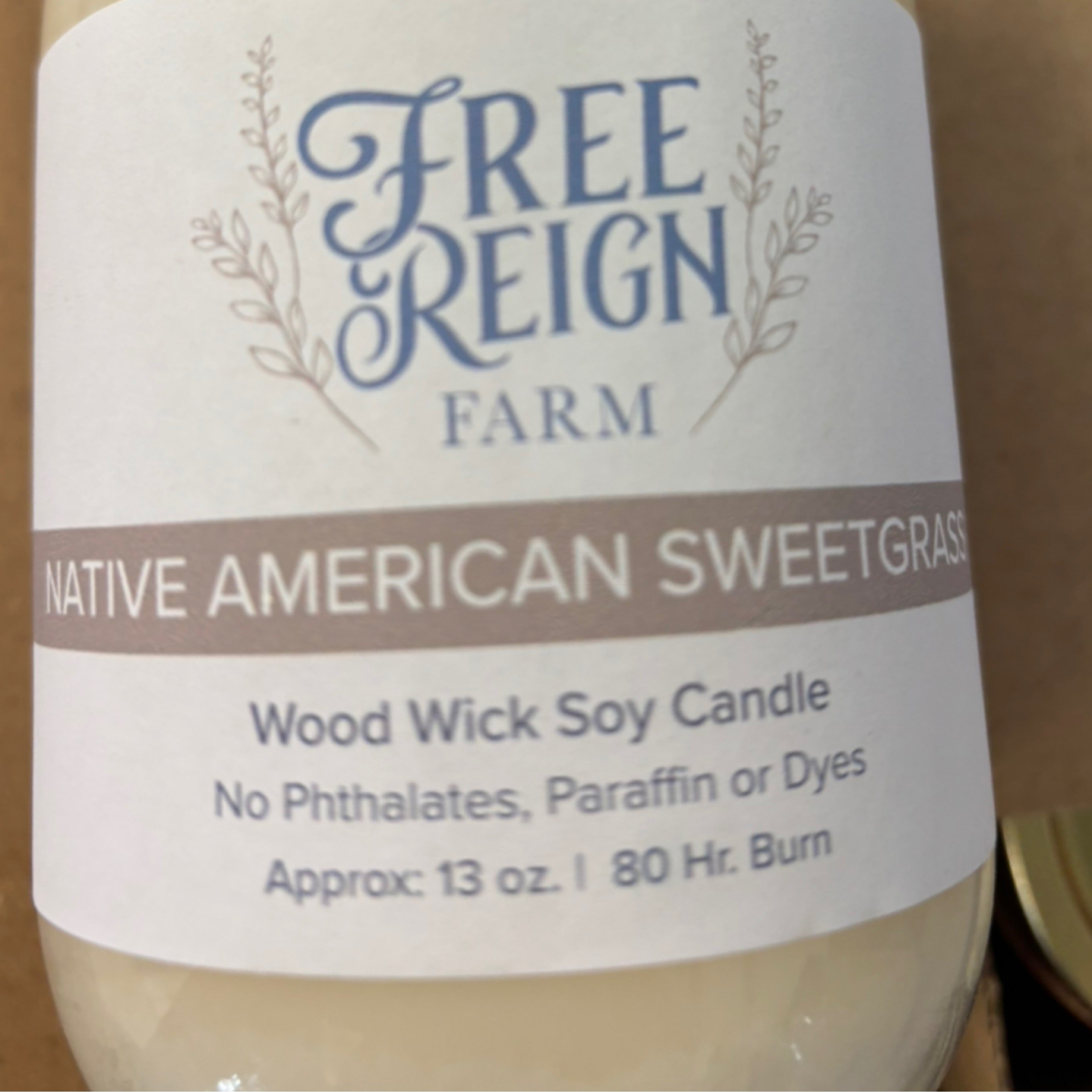 Free Reign Native Sweet Grass Wood Wick Candke | Hopkins Nursery